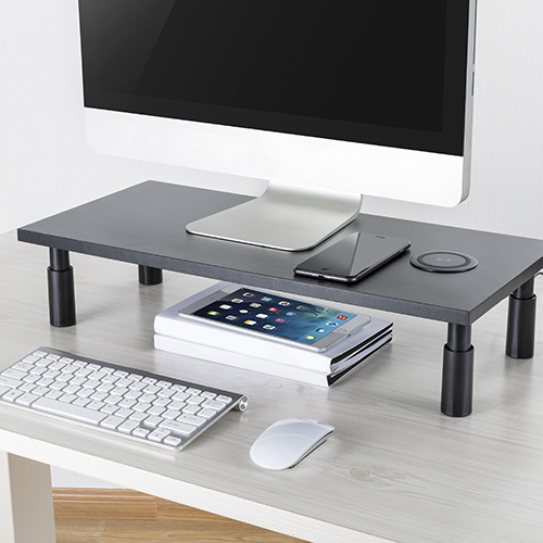 Height Adjustable Particle Board Desktop Monitor Stand with Embedded Qi ...