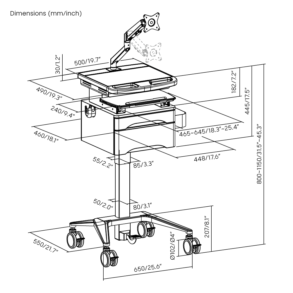 Gas-Lift Medical Cart with Monitor Arm and Drawer Supplier and ...