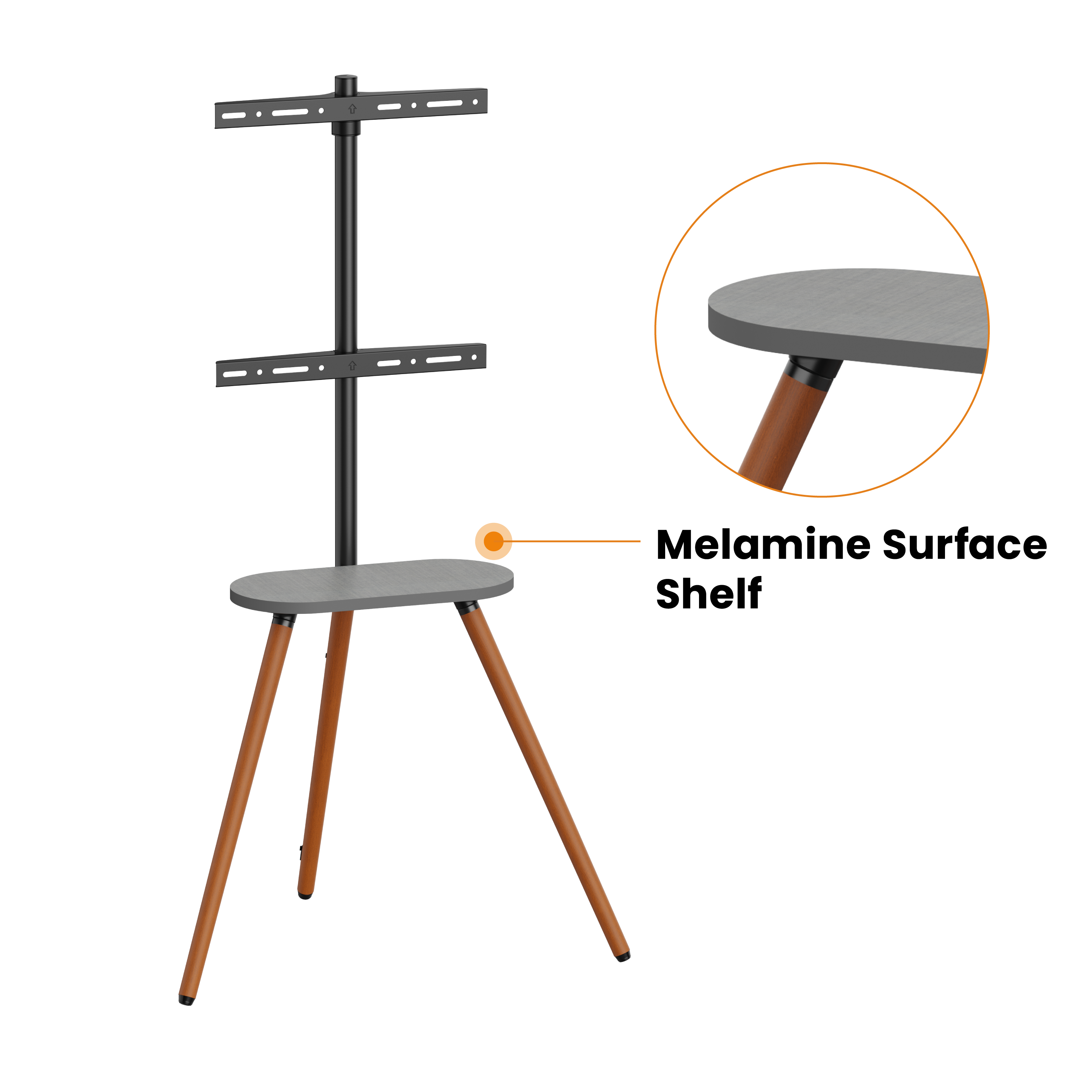 Easel Studio TV Floor Stand with Melamine Shelf and Wood Legs Supplier ...