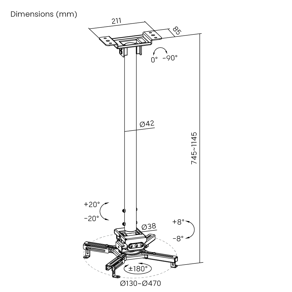 Heavy-Duty Projector Ceiling Mount (For Pitched or Flat Ceiling ...