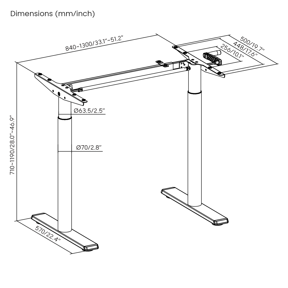 Round Columns Manual Height-Adjustable Desk Frame Supplier and ...