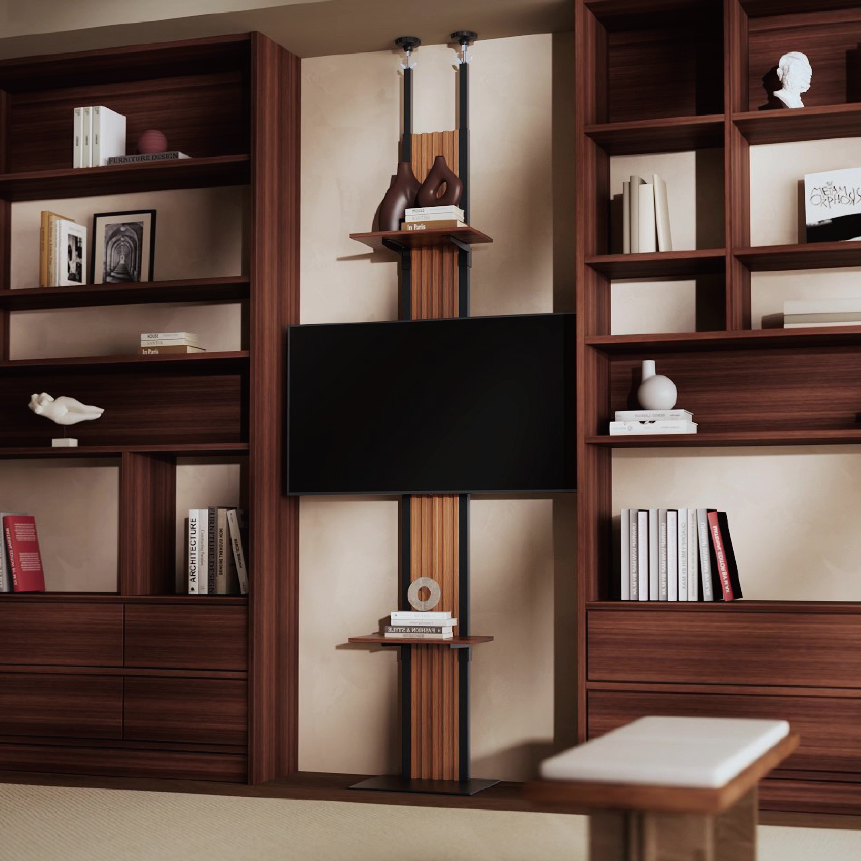 Floor-To-Ceiling TV Stand With Shelves Supplier and Manufacturer- LUMI