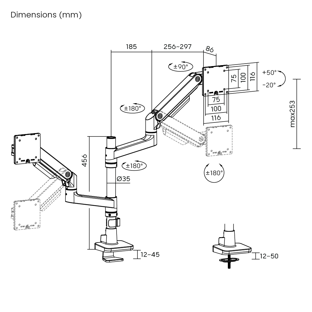 Noteworthy Pole-Mounted Heavy-Duty Gas Spring Dual Monitor Arm Supplier ...