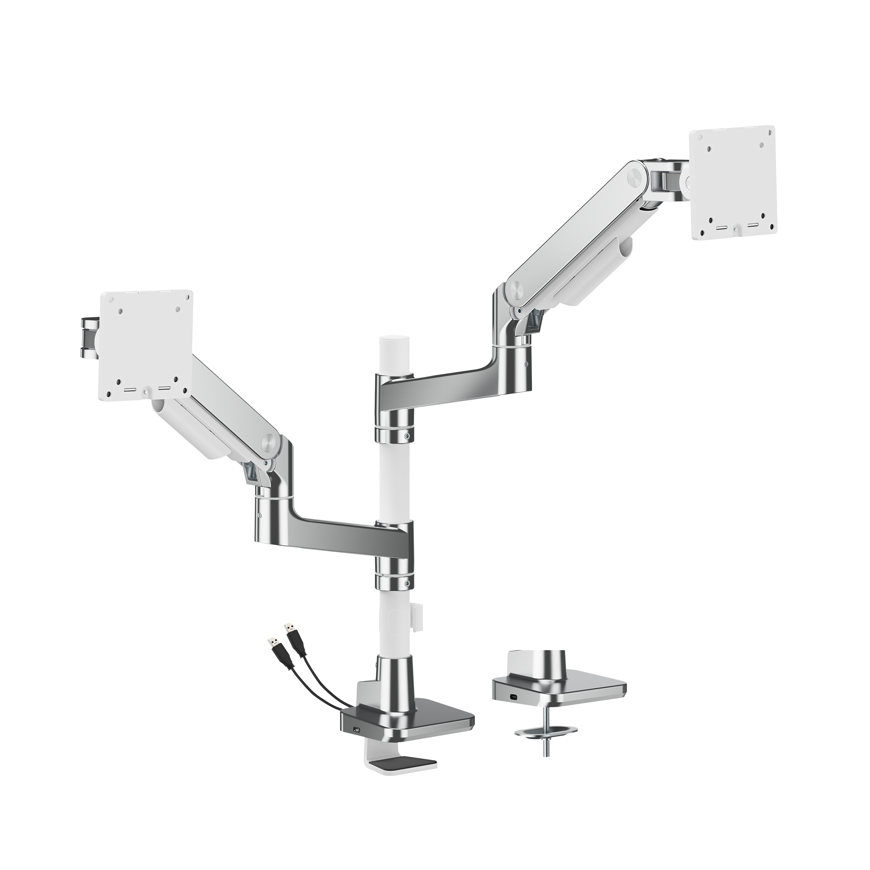 Noteworthy Pole-Mounted Heavy-Duty Gas Spring Dual Monitor Arm with USB ...