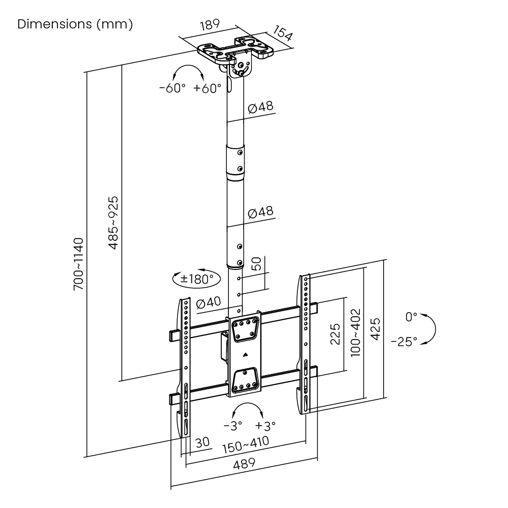 Cost-Effective Single Screen Heavy-Duty TV Ceiling Mount (Short ...