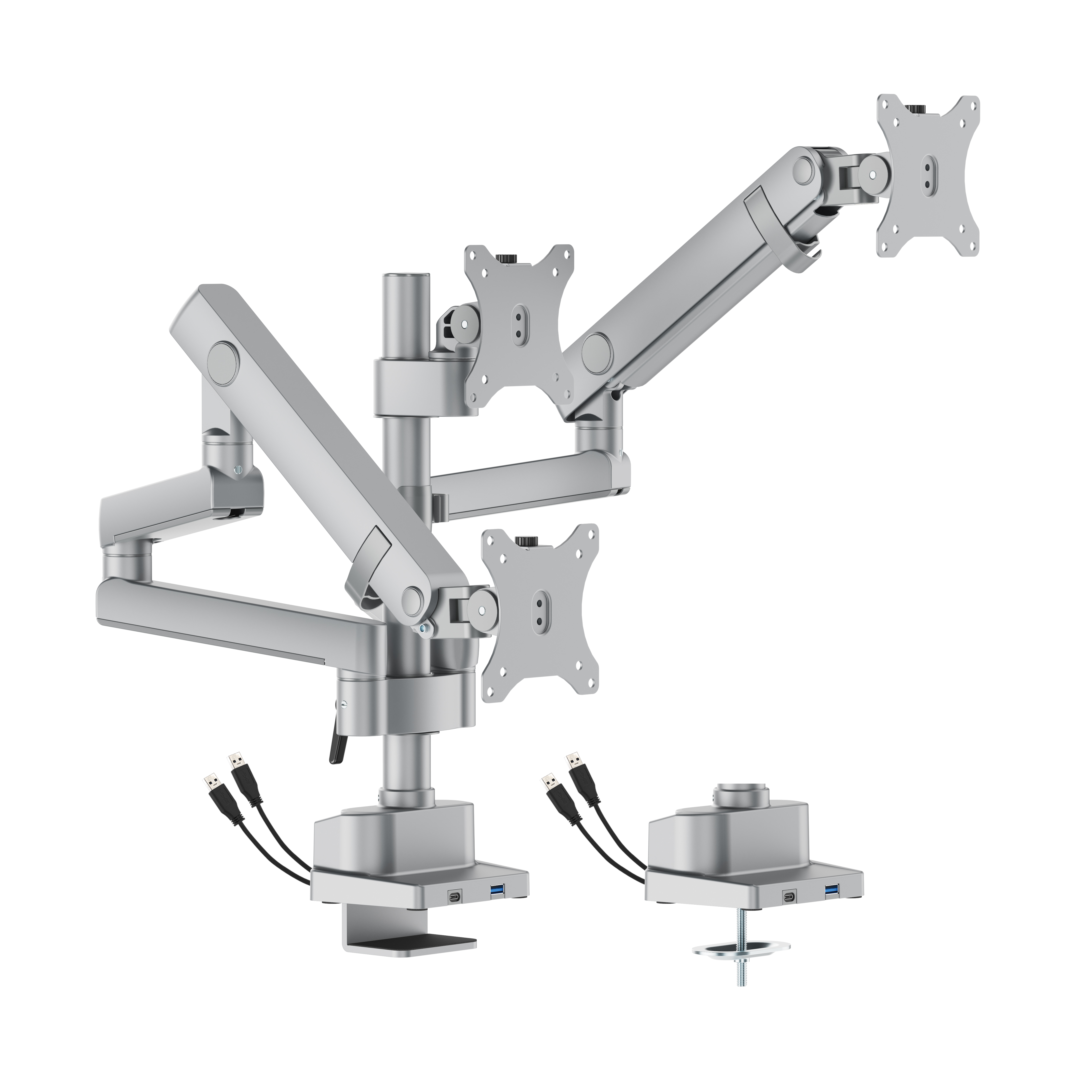 Triple Screen Pole-Mounted Heavy-Duty Mechanical Spring Monitor Arm ...