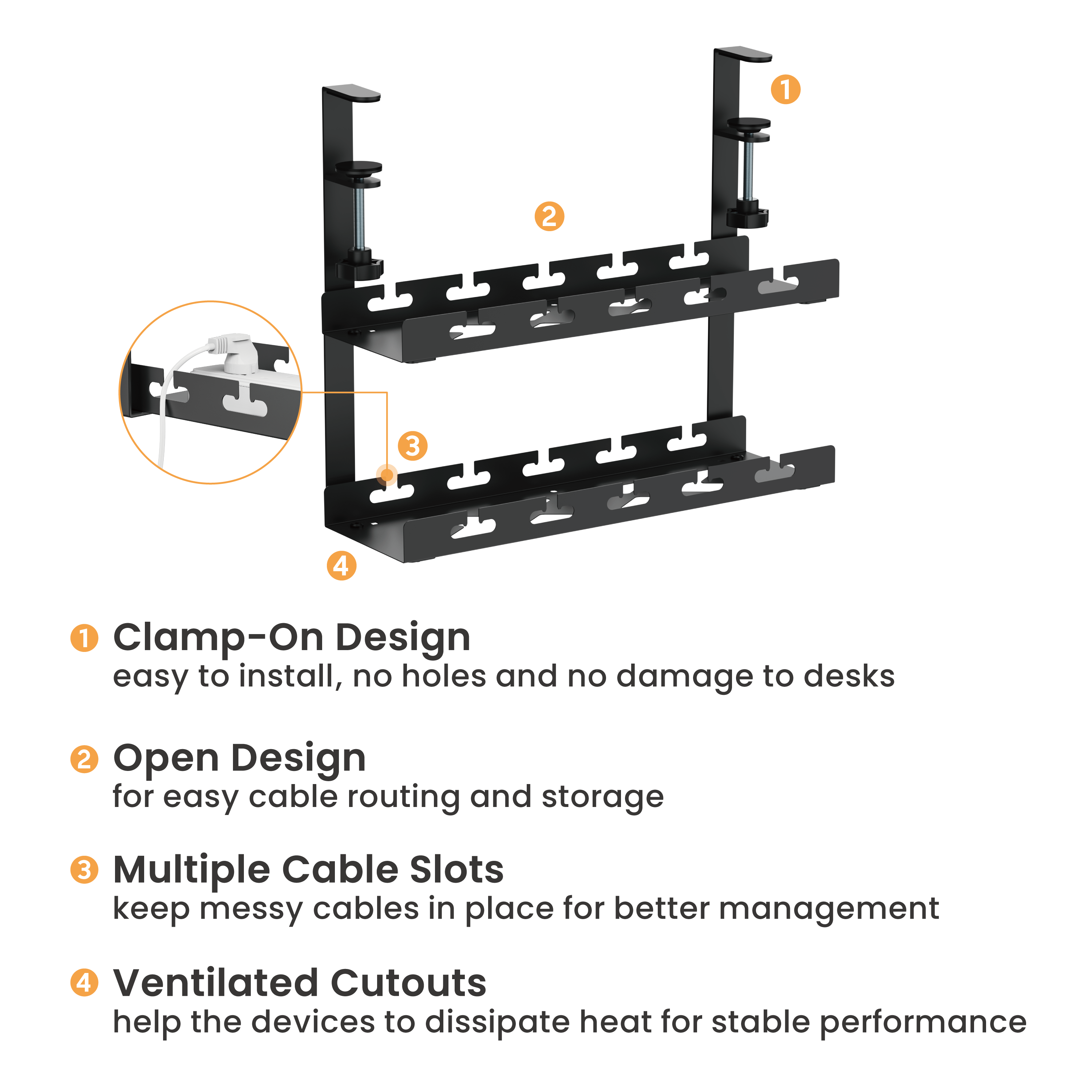 2-Layer Clamp-On Under-Desk Cable Management Tray Supplier and ...