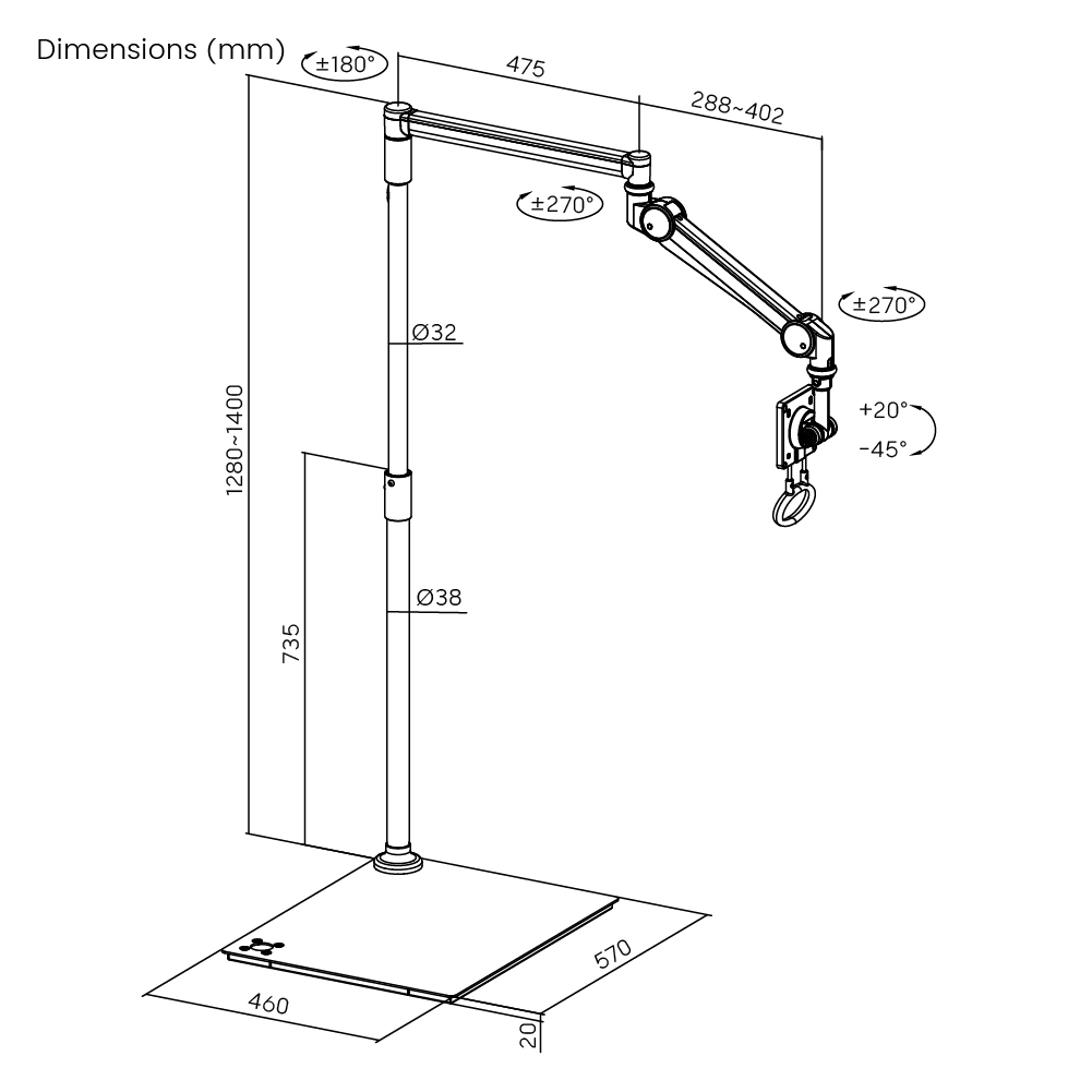 Height Adjustable Large Base Medical Monitor Floor Stand Supplier and ...
