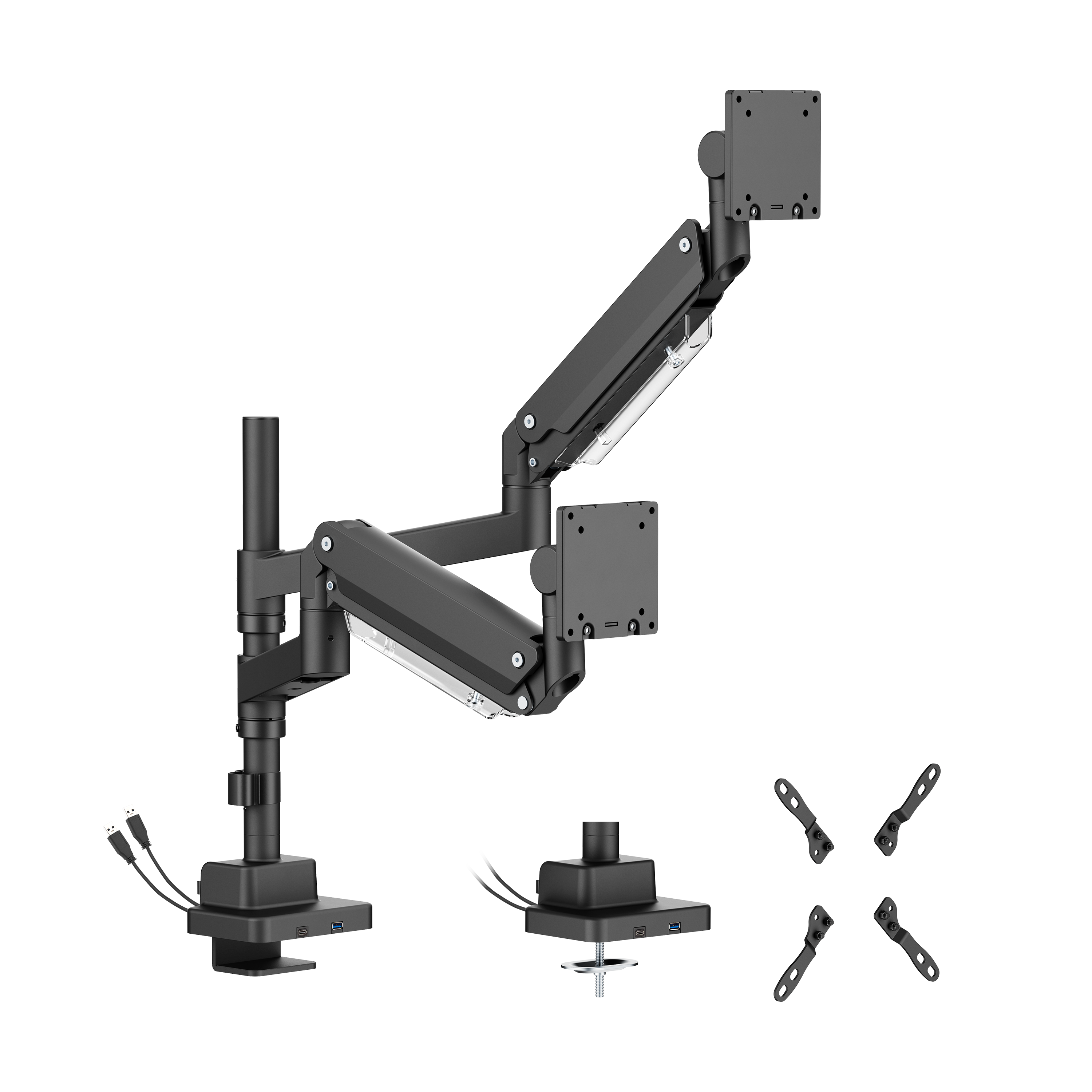 Super Heavy-Duty Pole-Mounted Gas Spring Dual Monitor Arm with USB-A ...