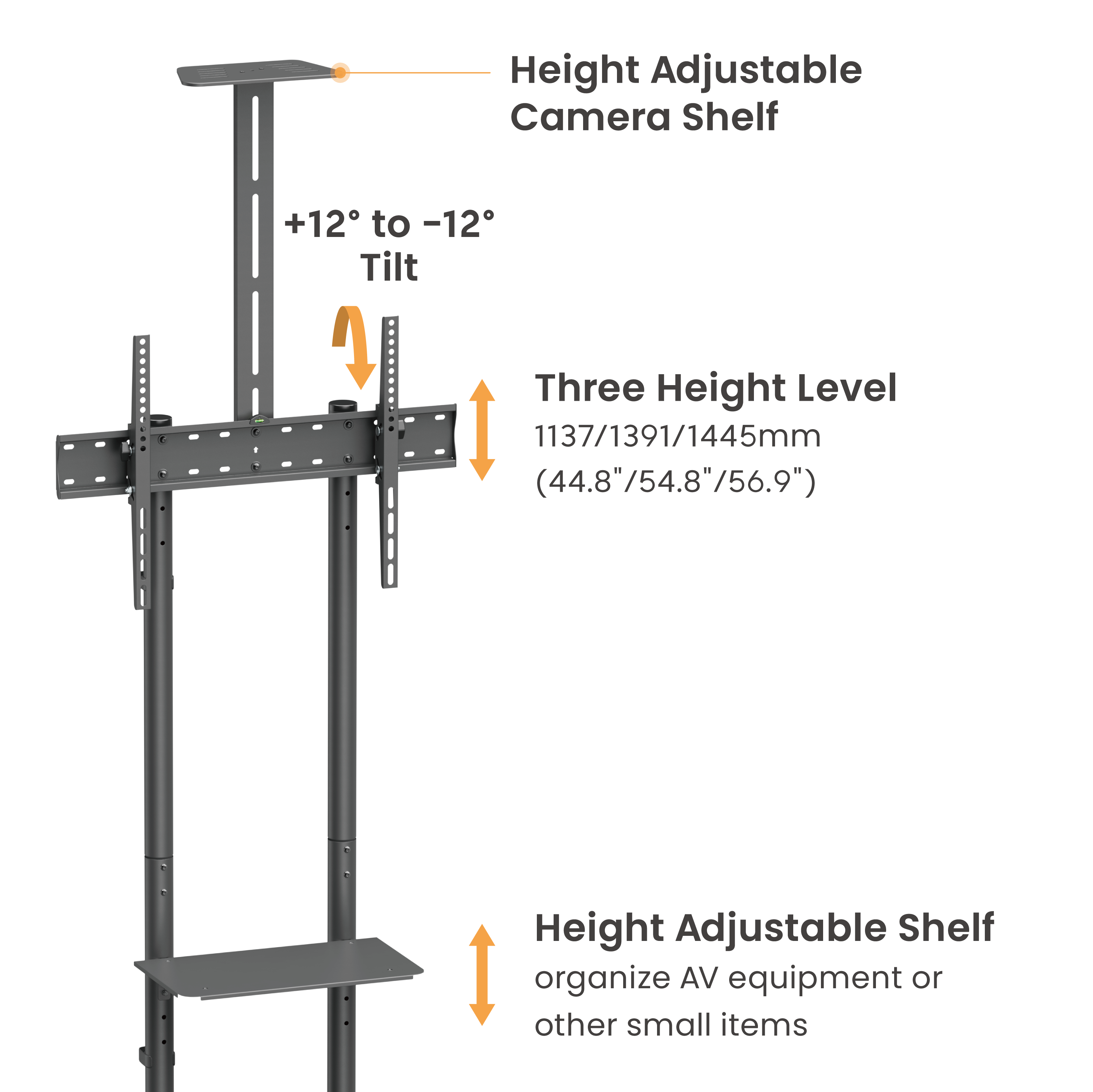 Economy Steel TV Cart with Camera Shelf Supplier and Manufacturer- LUMI