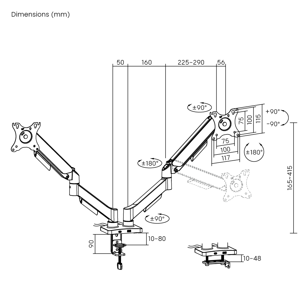 Super Economical Mechanical Spring Dual Monitor Arm with USB Ports ...