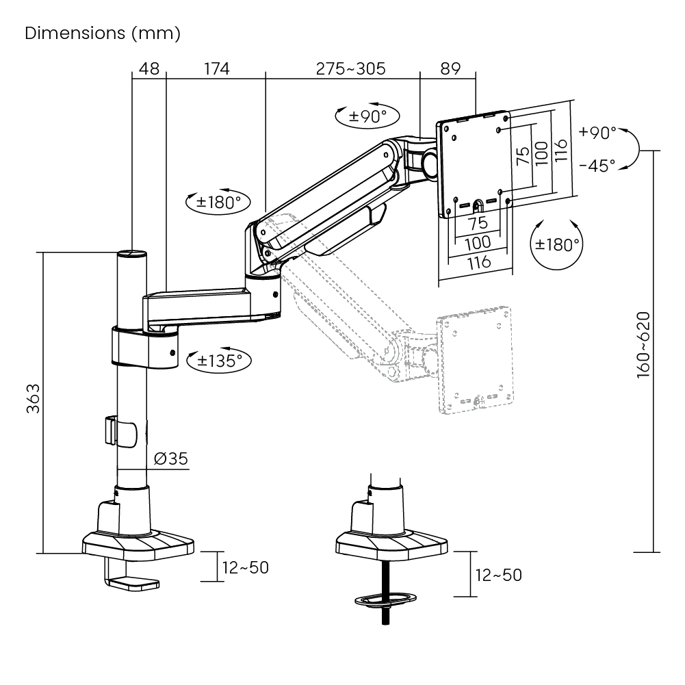 Deluxe Mechanical Spring Single Monitor Arm (Pole Mounted) Supplier and ...