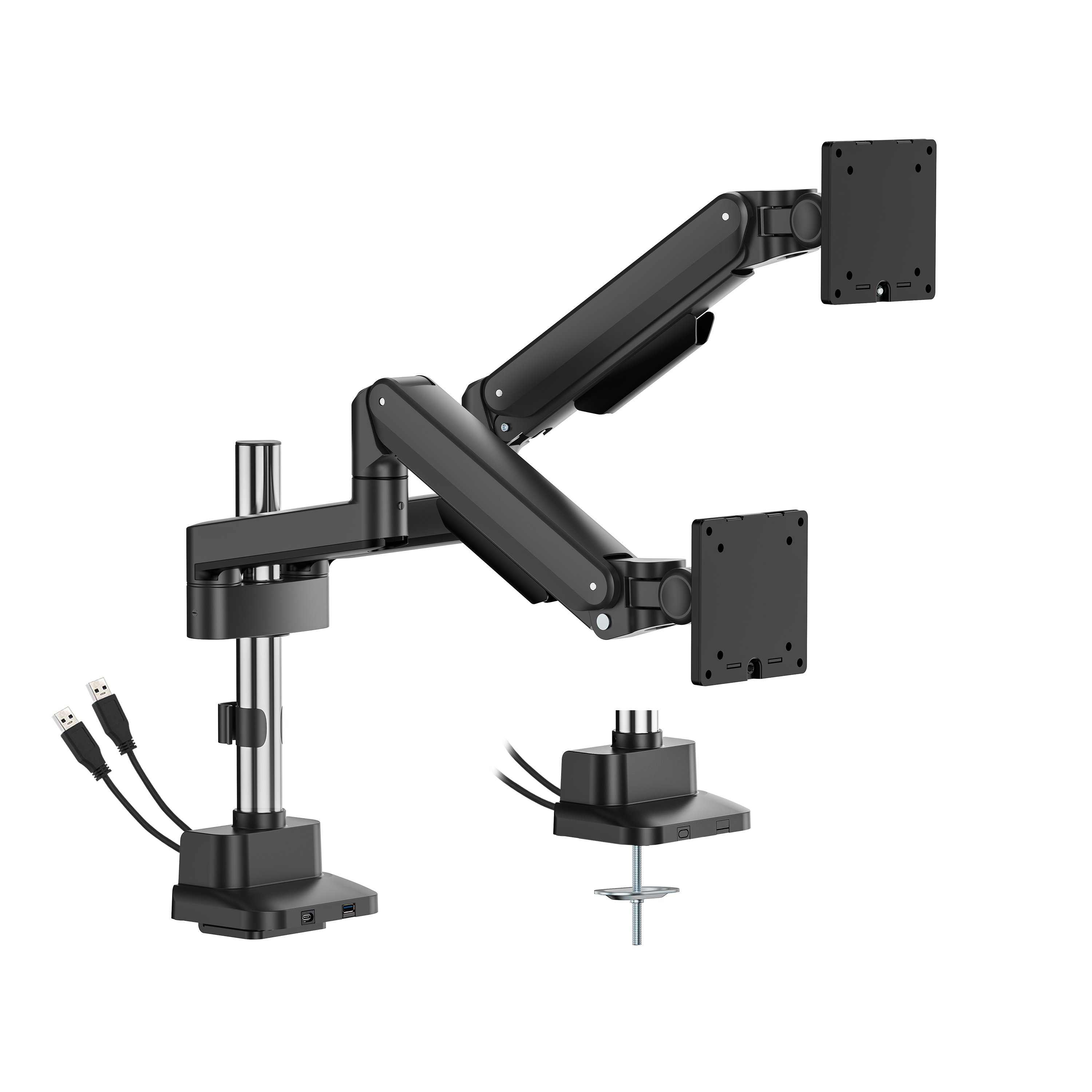Deluxe Mechanical Spring Dual Monitor Arm with USB-A/USB-C Ports (Pole ...