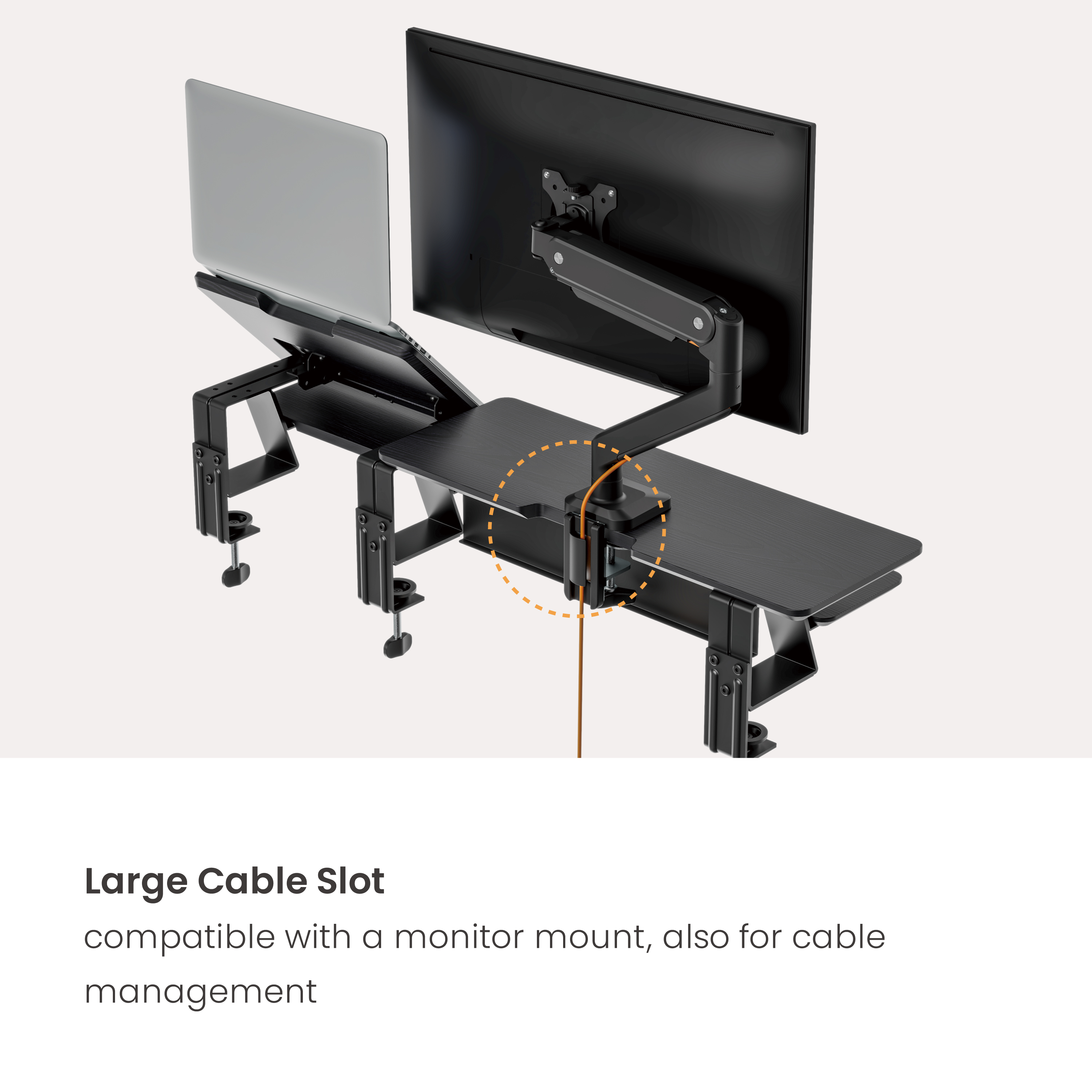 2-Layer Clamp-On Monitor & Laptop Riser with Height-Adjustable Laptop ...