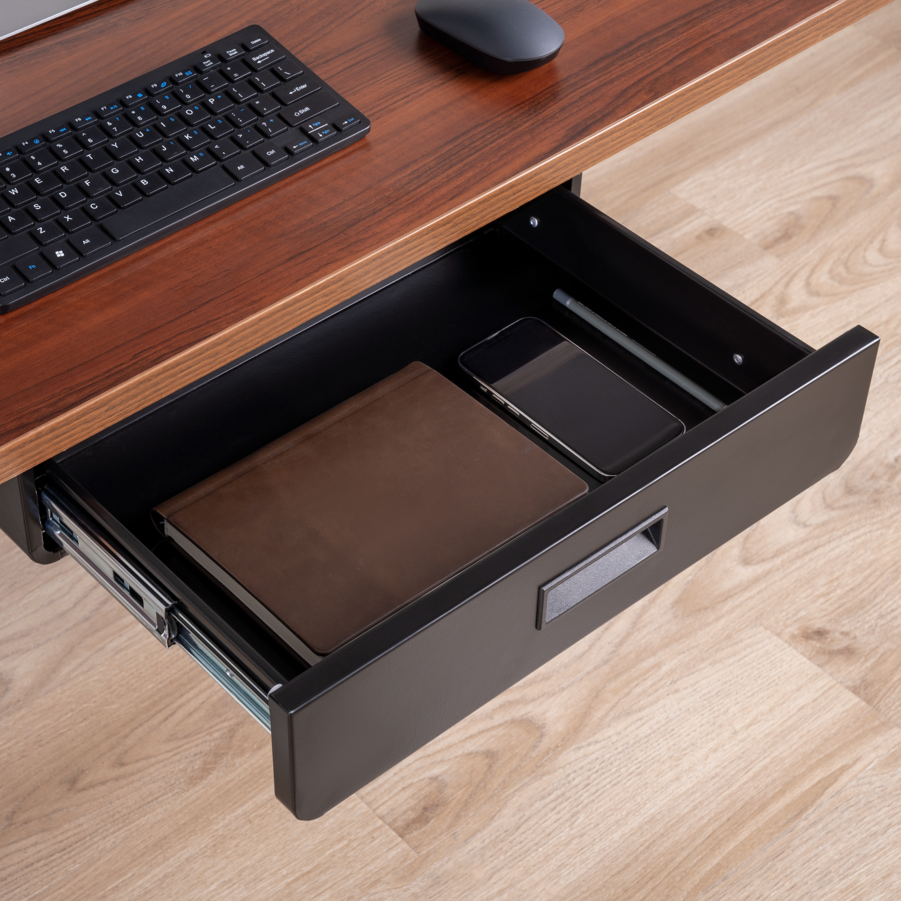 Slim desk with storage store