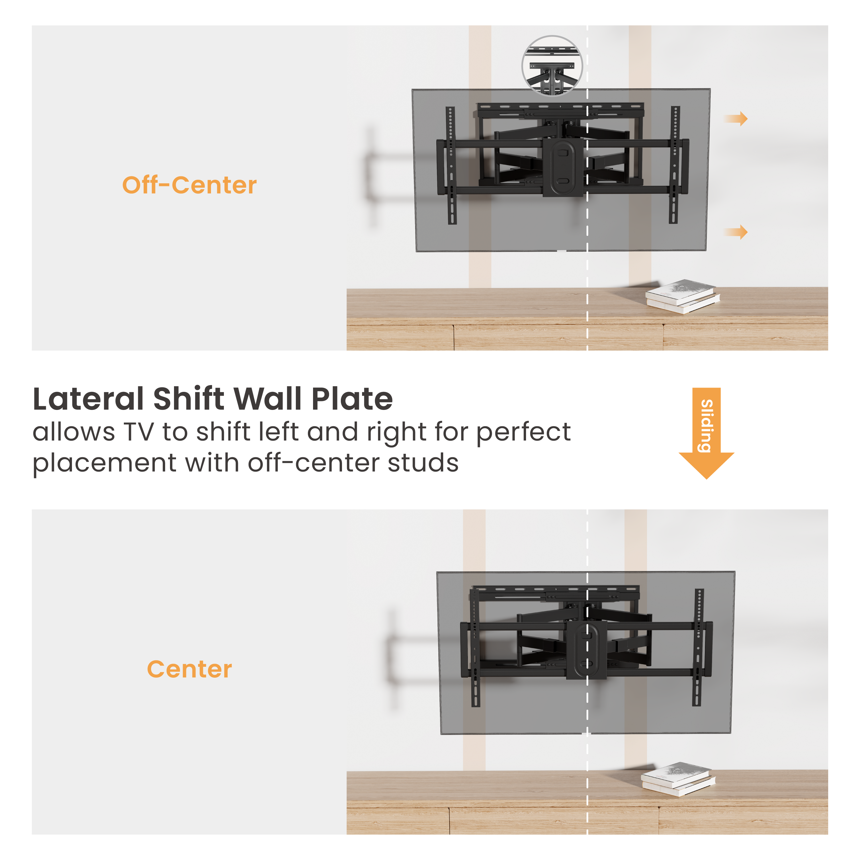 Heavy-Duty Full-Motion TV Wall Mount with Lateral Shift Wall Plate ...