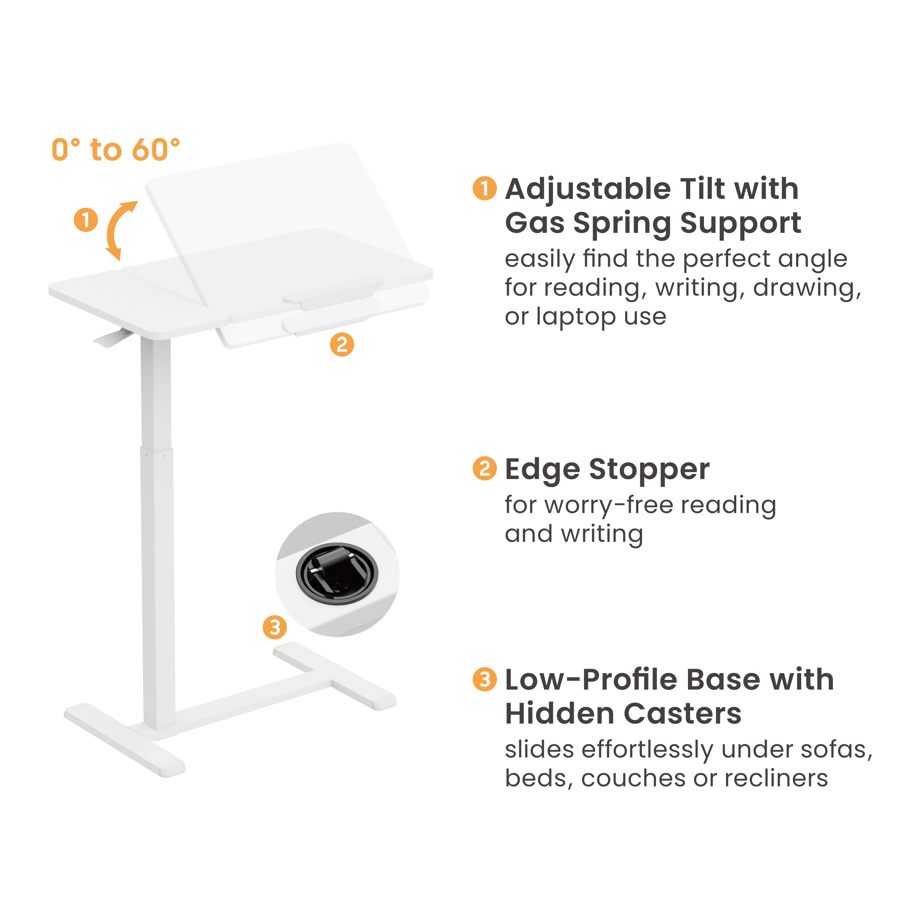 Height Adjustable Mobile Gas-Lift Side Table with Gas Spring Tilt ...
