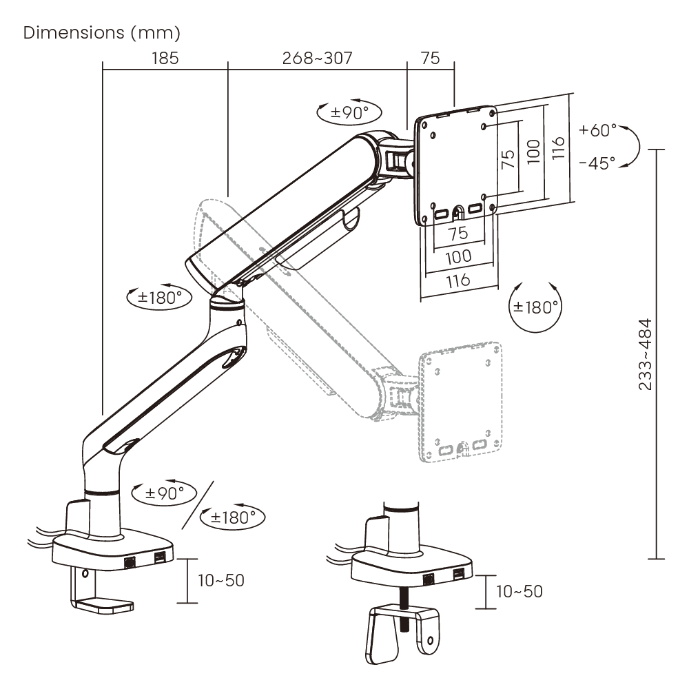 ELITE Mechanical Spring Monitor Arm with USB-A & USB-C Ports Supplier ...