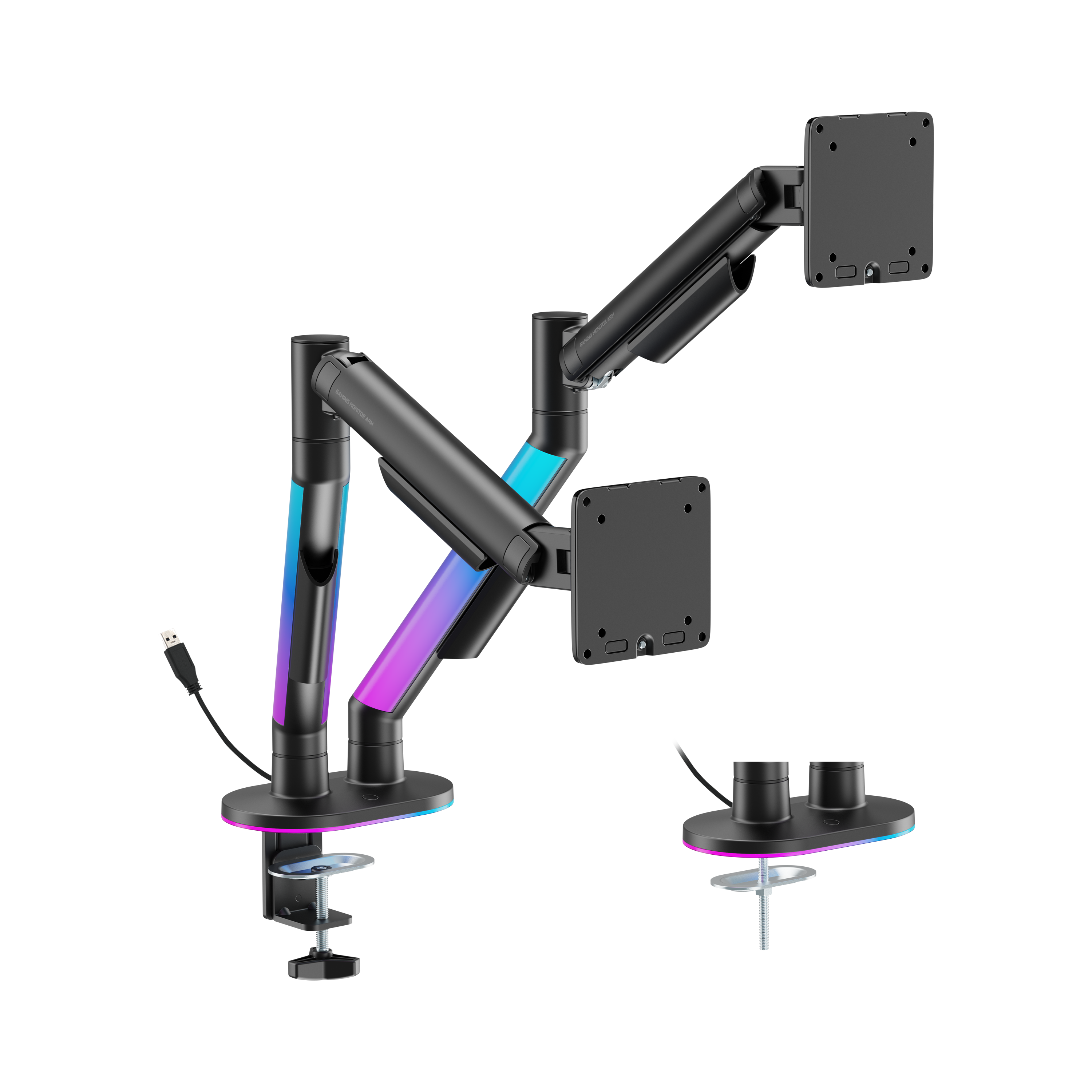 EVERGLOW Dual-Screen Gas Spring Monitor Arm with RGB Lighting Supplier ...